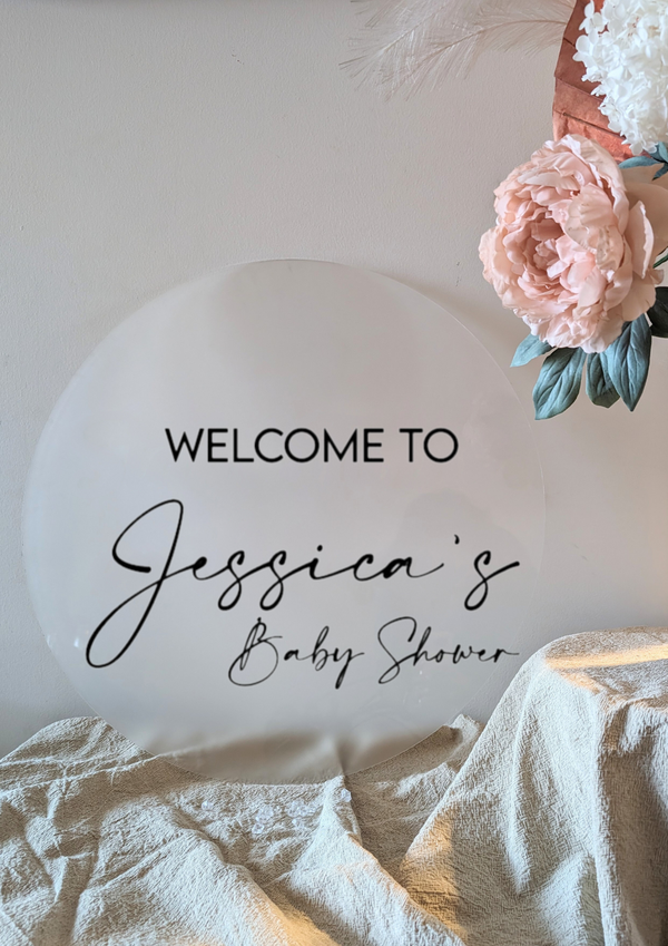 Baby Shower Round Acrylic Welcome Sign – Wattle Lane Designs
