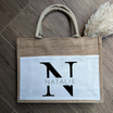 Personalised Jute/Burlap Tote Bag with Canvas Pocket - Name and Initia ...