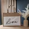 Personalised Jute/Burlap Tote Bag with Canvas Pocket – Wattle Lane Designs